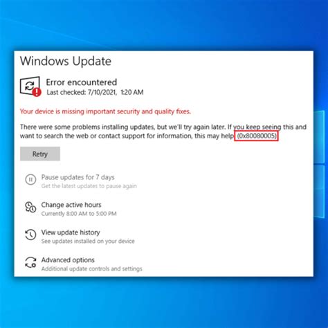 Fixing The Windows Update Error 0x80080005