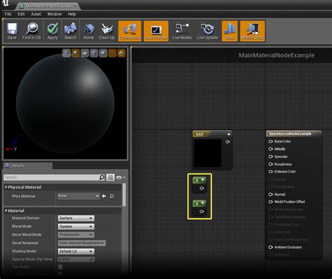 using the main material node unreal engine documentation