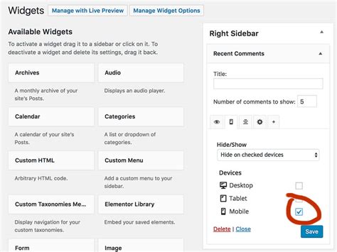 how to hide wordpress widgets on mobile devices