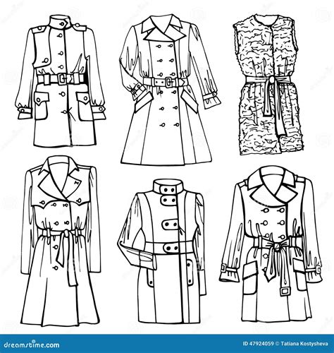 Outline Sketchy Clothing Females Coat Set Stock Vector Image 47924059