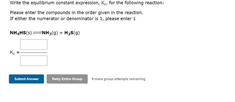 Solved Write The Equilibrium Constant Expression Kc For