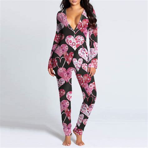 Damen Funktioneller Schlafanzug Overall Mit Po Klappe Onesies Damen