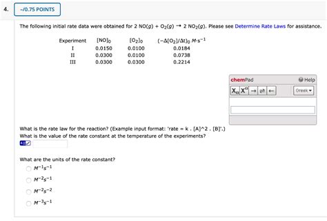 Solved 0 75 Points The Following Initial Rate Data Were