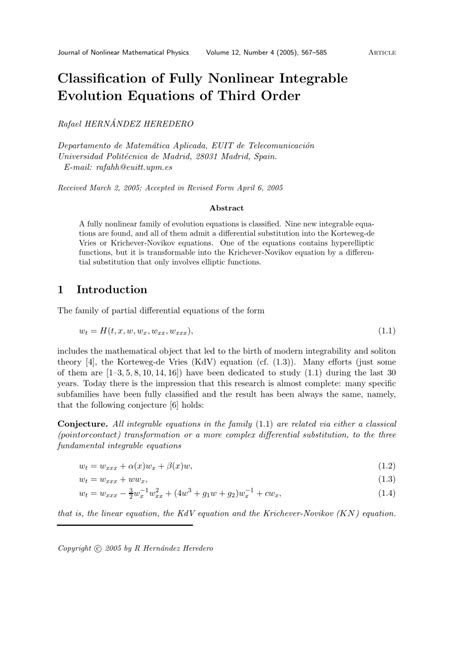 Pdf Classification Of Fully Nonlinear Integrable Evolution Equations