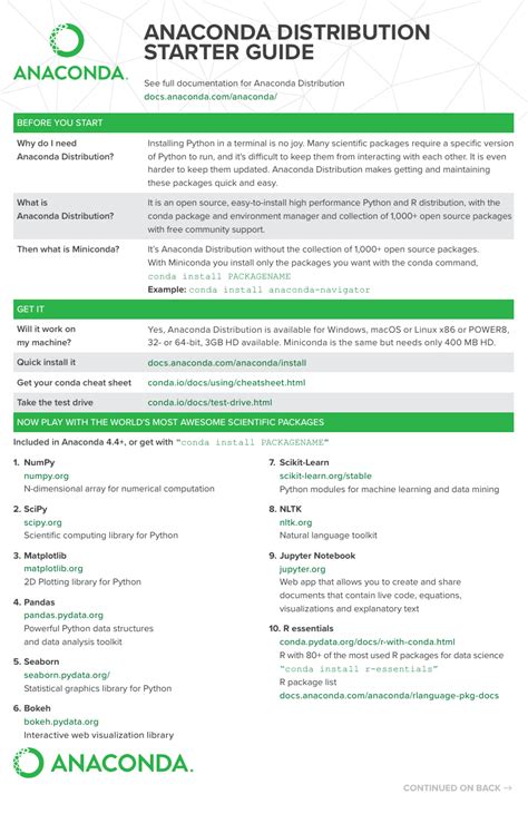 anaconda starter guide cheat sheet
