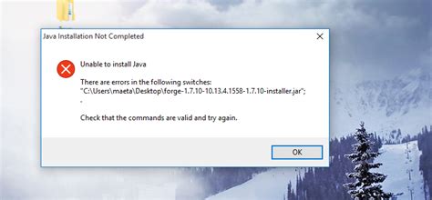 unable to install java there are errors in the following switches
