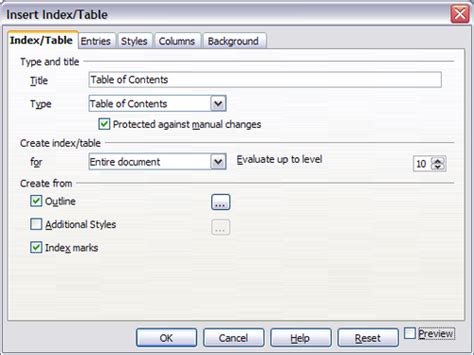 customizing a table of contents apache openoffice wiki