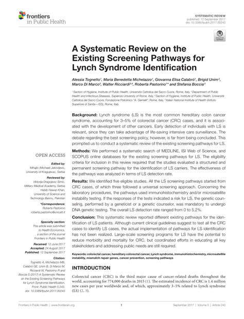 Pdf A Systematic Review On The Existing Screening Pathways For Lynch