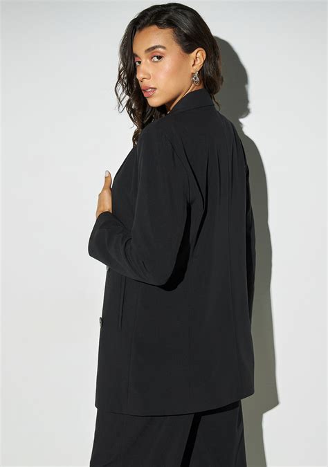 Buy Solid Notch Lapel Blazer With Pockets Splash Uae
