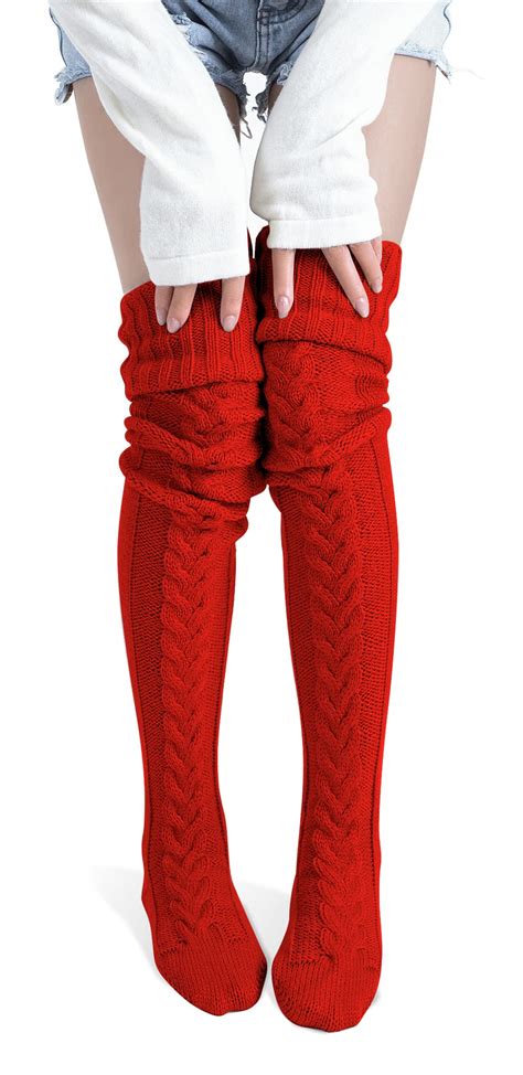 Pcavin Womens Thigh High Socks Over The Knee Cable Knit Boot Socks