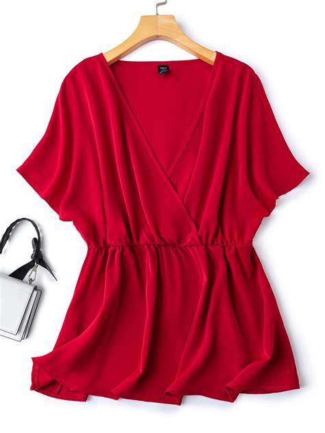 Red Dolman Sleeve Peplum Blouse