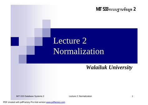 Pdf Lecture 2 Normalization Khon Kaen University Mit 533 Database