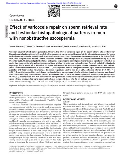 Pdf Effect Of Varicocele Repair On Sperm Retrieval Rate And