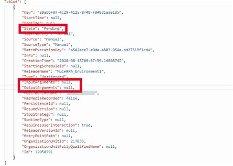 the output arguments in api response are null orchestrator uipath