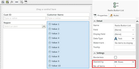 radio button list control