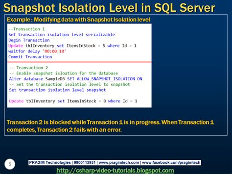 sql server and c video tutorial snapshot isolation level in sql