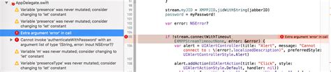 [已解决]swift中swiftxmpp代码出错：extra argument error in call 在路上