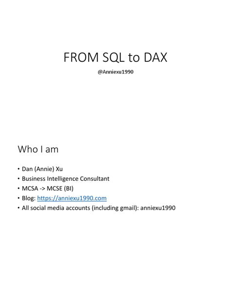 From Sql To Dax Anniexu1990 Pdf Sql Data Compression