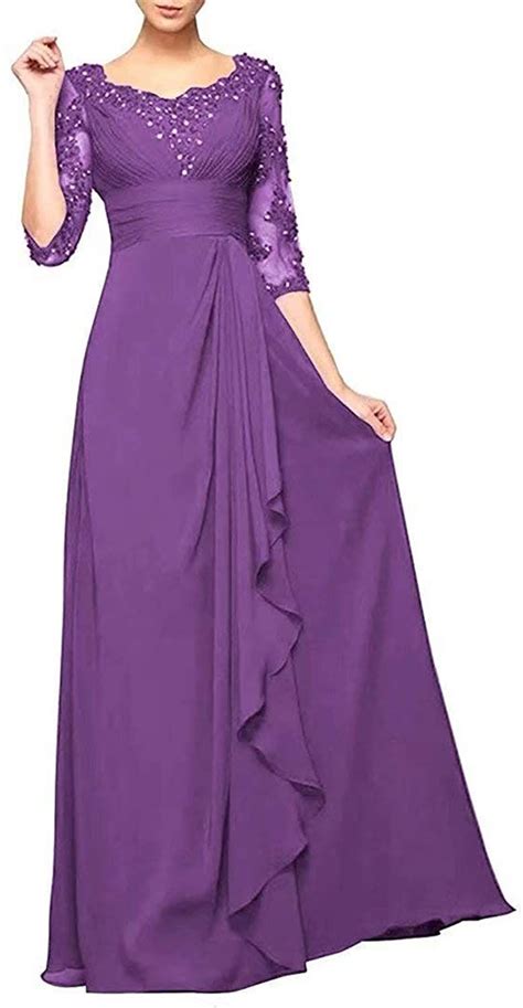 Womens V Neck 3 4 Sleeves Mother Of The Bride Dresses Lace Beaded