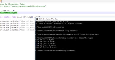 java program to find size of different datatype