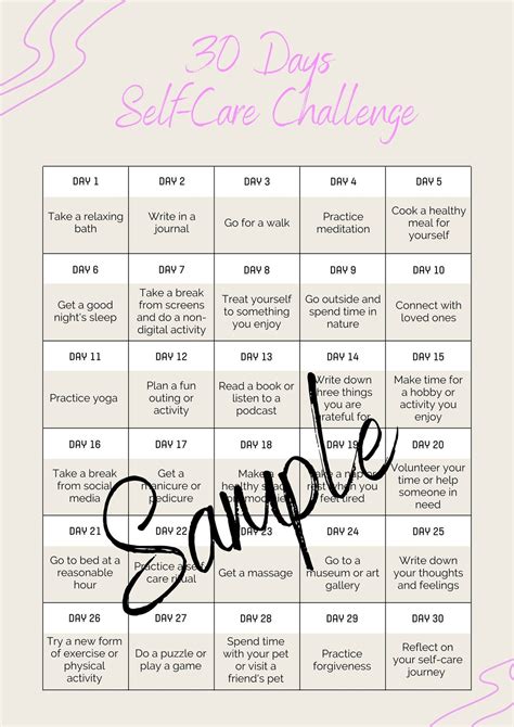 The 30 Day Self Care Challenge Template Etsy