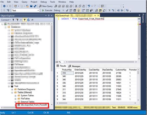 exporting power bi data to sql server