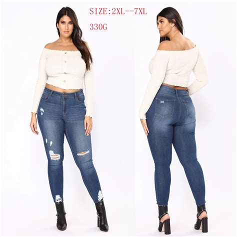 Plus Size Jeans Women High Waist Skinny Pencil Denim Pants Women Zipper