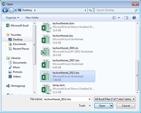 ms excel 2013 open an existing workbook