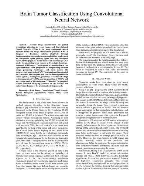 Pdf Brain Tumor Classification Using Convolutional Neural Network
