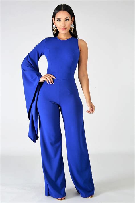 Dramatic One Bell Sleeve Jumpsuit 96 Polyester 4 Spandex
