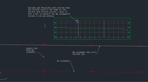 solved projecting station value of wb alignment to section view of eb