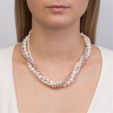 45cm 18 Three Strand Necklace With White And Pink Cultured Freshwater