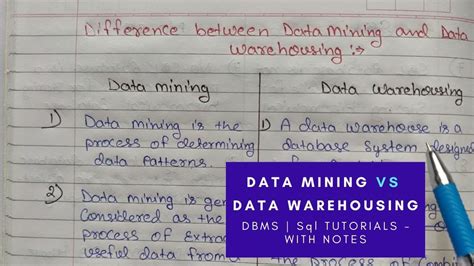 difference between data warehousing and data mining in dbms youtube