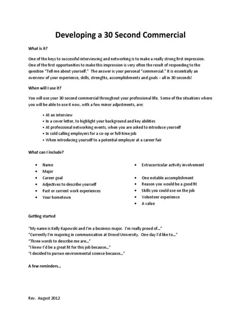 Image result for 30 Second Interview Examples