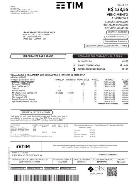 Image result for Recibo Conta Internet Tim