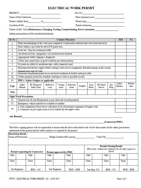 Image result for Electrical Work Permit