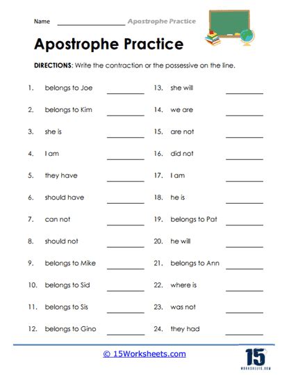 Image result for Apostrophe Practice Worksheet
