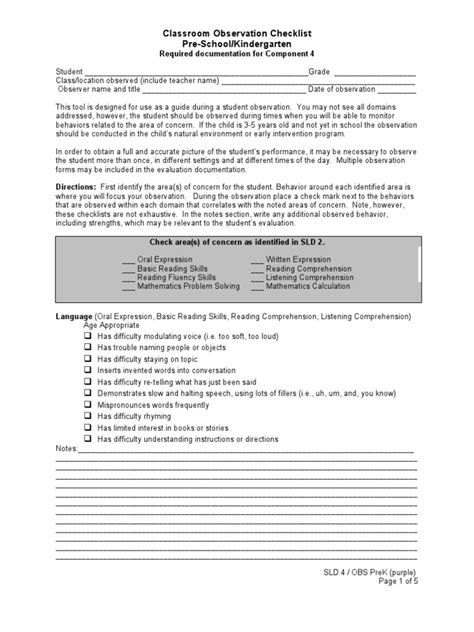 Image result for Class Observation Guide Pre-K