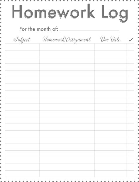 Image result for Homework Log Template