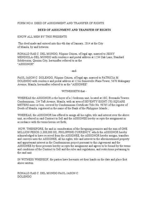 Image result for Deed of Assignment