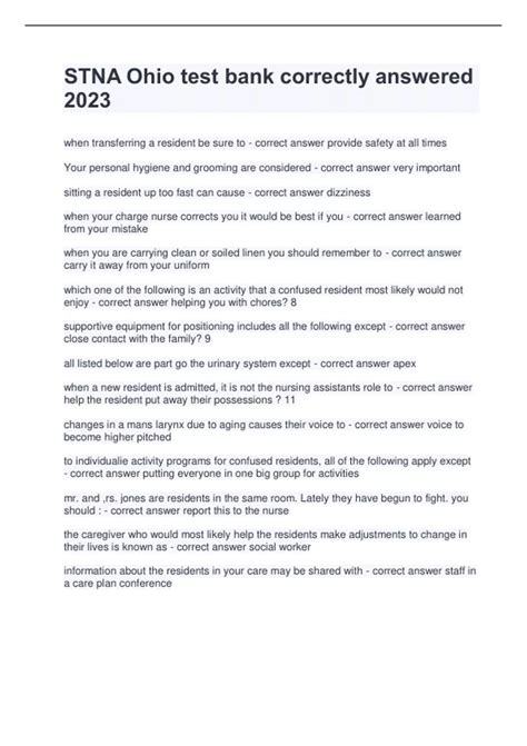 Image result for Free Printable STNA Practice Test