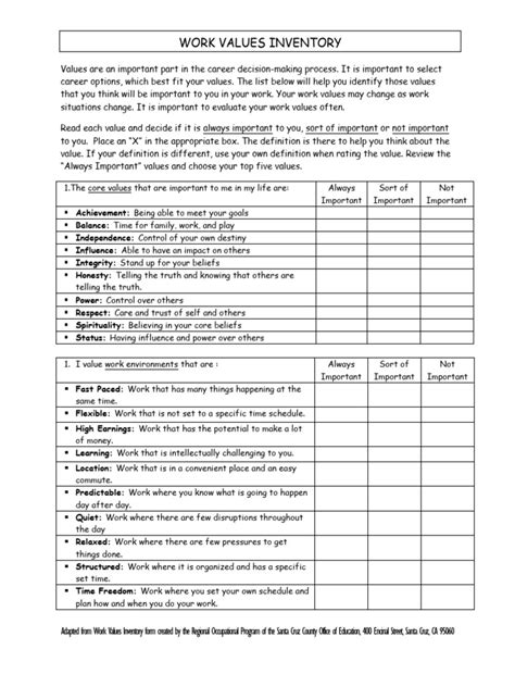 Work Values Inventory | PDF | Cognition | Psychological Concepts