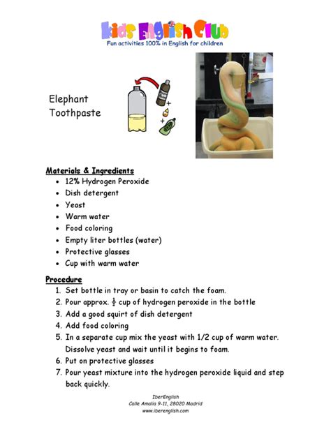 Image result for Elephant Toothpaste Printable Directions