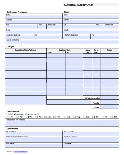 Image result for Free Printable Contractor Invoice Forms