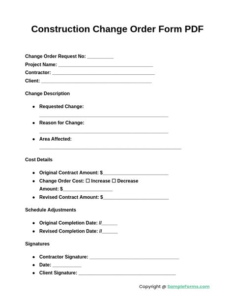 Image result for Change Order Example Construction