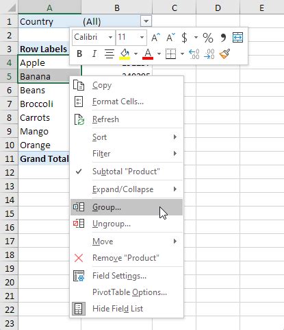 Image result for How to Group in Excel PivotTable