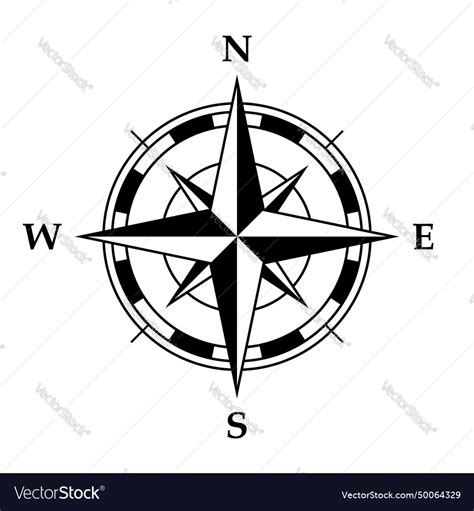 Compass rose symbol black and white Royalty Free Vector