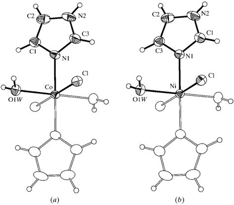 Molecular diagrams for (a) compound (I) and (b) compound (II), showing ...