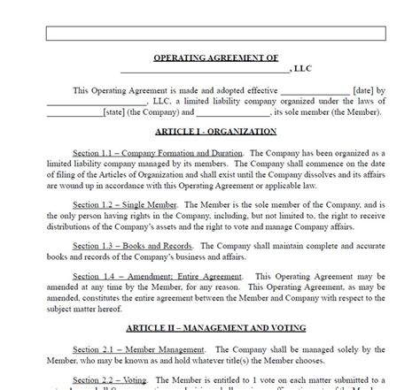 Image result for Single Member LLC Operating Agreement Sample