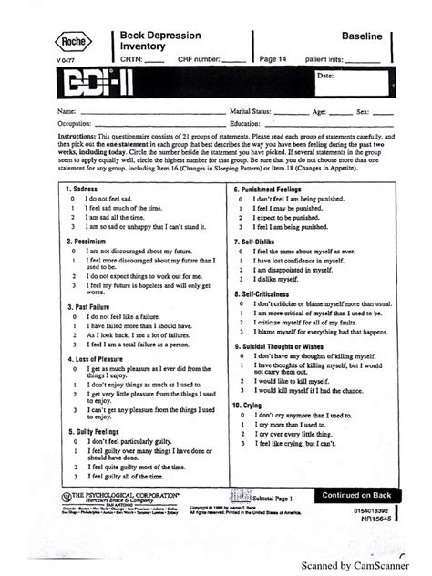 Beck Depression Inventory (BDI) | PDF